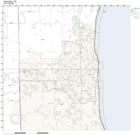 Amazon.com: ZIP Code Wall Map of Kenosha, WI ZIP Code Map Laminated ...