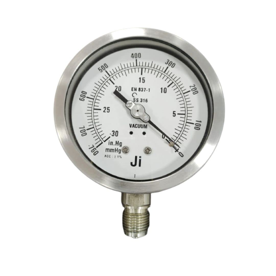 "Ji" Japsin Instrumentation Industrial Vacuum Gauge, 4" Dial, Range ...