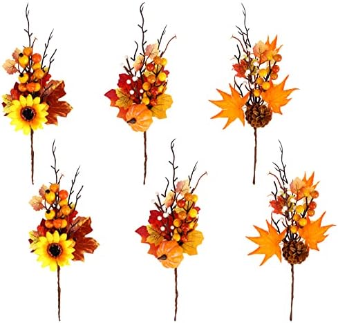 6 Pcs Pumpkin Fall Stems for Vases, Artificial Maple Leaves Branches ...