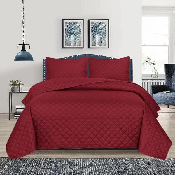 OZMIC Embossed Quilted Reversible Bedspread Throw Red Double Bedding ...