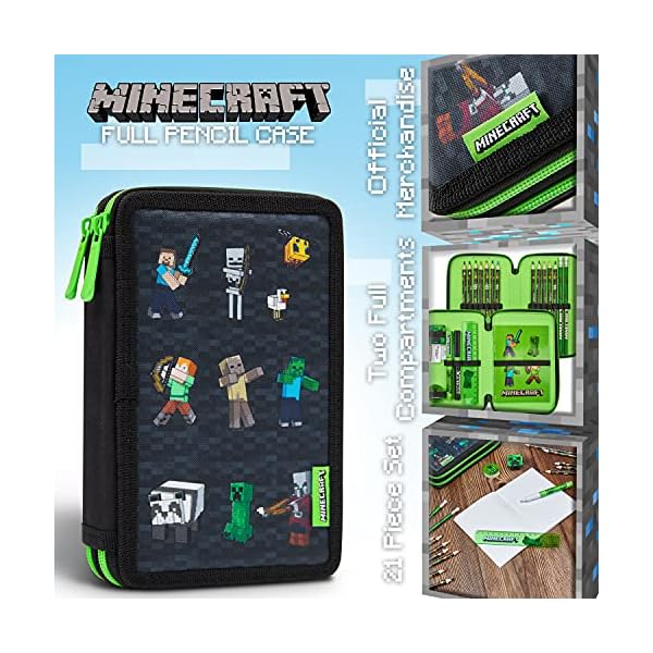 Minecraft Pencil Case, Large Pencil Case 2 Compartment Filled with ...