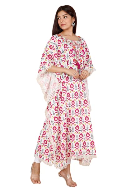 Buy Angiya Womens White Printed Kaftan Kurta (S) at Amazon.in