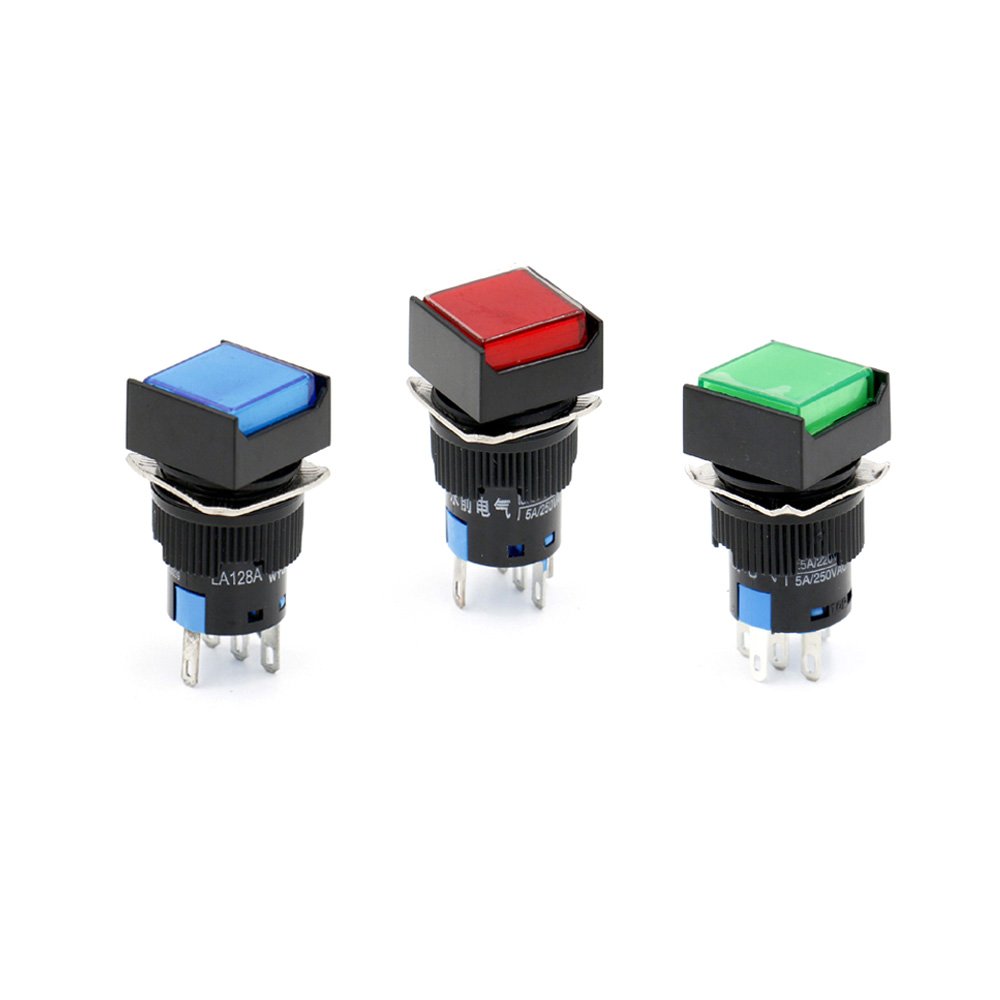 Baomain 5/8" 16mm Push Button Switch Momentary Square Cap LED Lamp Blue ...