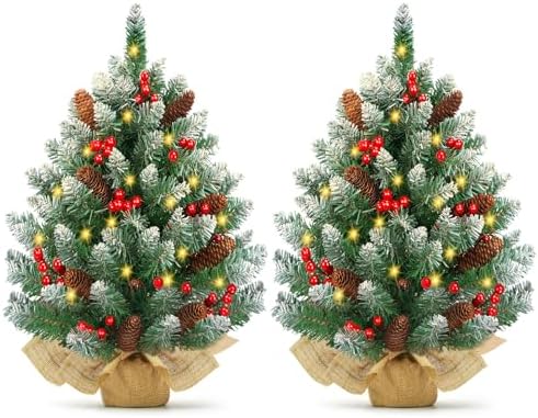Amazon.com: 2 Pack 24 Inch /2FT Tabletop Christmas Tree, Snowy Flocked ...