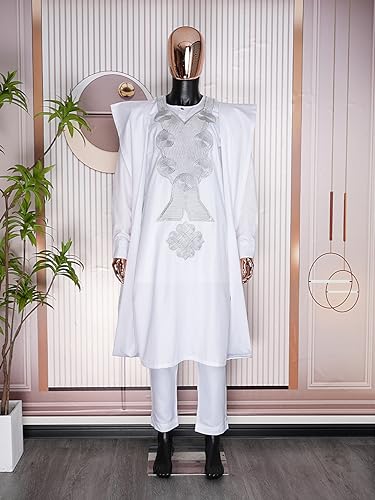 Snapklik.com : All White African Attire For Men Slive Embroidery Agbada ...