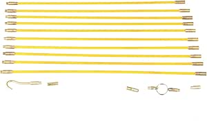 Yellow Fiberglass Fish Tape Cable Rods - 10pcs Kit with 4mm Diameter ...