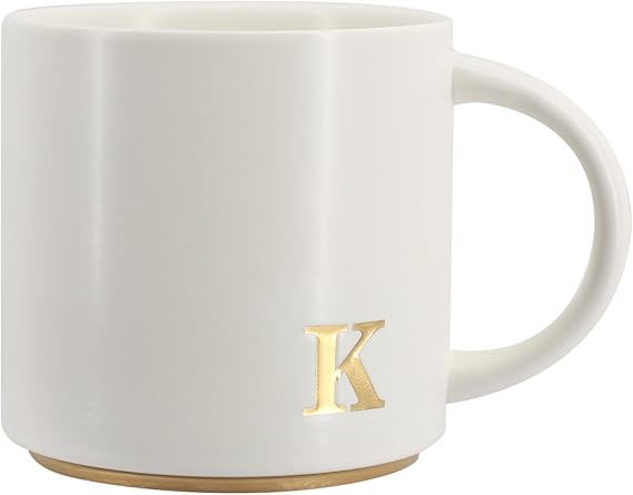 Amazon.com: COLLECTIVE HOME - Monogram Ceramic Mugs, 15 oz Golden ...