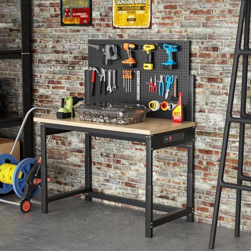 Workbench with Pegboard, Adjustable Height Work Bench Heavy Duty Work ...