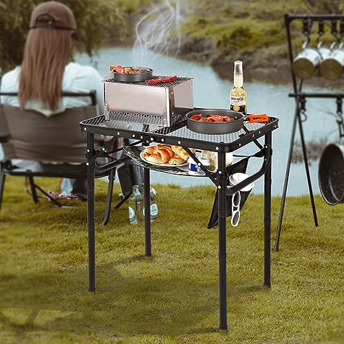 REDCAMP Small Folding Grill Table for Outside, 3 Heights Adjustable ...