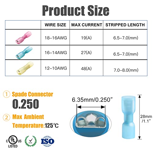 Snapklik.com : AIRIC Heat Shrink Spade Connectors Blue Female ...