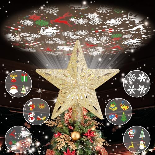 Amazon.com: Patiobay Christmas Tree Topper Lighted with 6 Projected ...
