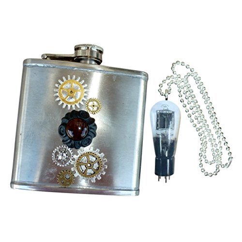 Steampunk Flask Whiskey pocket watch gear Goth Victorian 6oz - Want It All