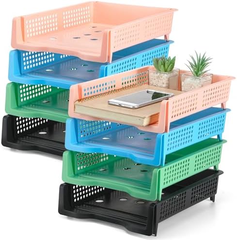 Amazon.com : Perkoop 8 Tier Stackable Paper Tray File Trays for Desk ...
