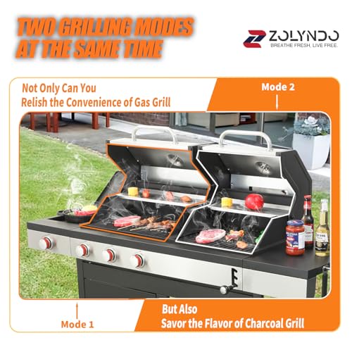 Zolyndo Propane Gas and Charcoal Grill Combo with Side Burner ...