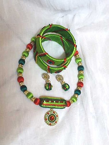 Buy Green Resham Jewellery Set at Amazon.in