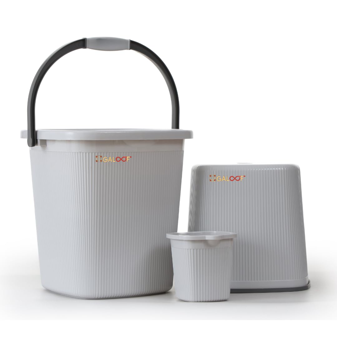GALOOF 3pc Bathroom Bucket Set | Big Stool, Mug (1.5 L) and 25 Liter ...