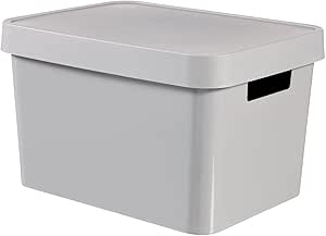 Curver Storage Box Infinity with lid 17L in Light Grey, 36.3x27x22.2 cm ...