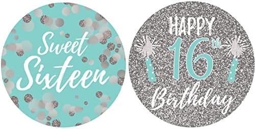 Amazon.com: Blue and Silver Sweet 16 Birthday Party Stickers, Sweet ...