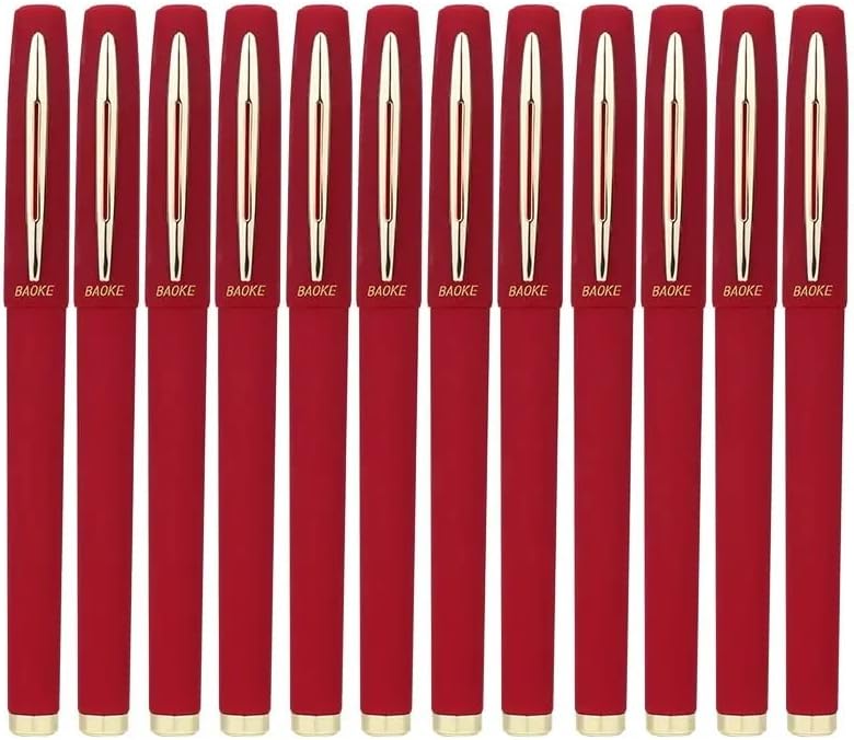 Levin 12pcs Baoke Gel pen Ink Roller Ball Pen, Bold Point, 0.7mm (Red ...