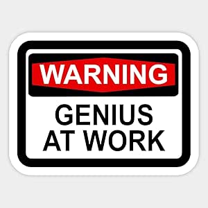 Amazon.com - Warning_ Genius at Work Sticker | Vinyl | Decal for Car ...