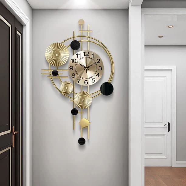 Buy Ak Brass Modern Golden and Black Designer Wall Clock-66W x 66H Cm ...