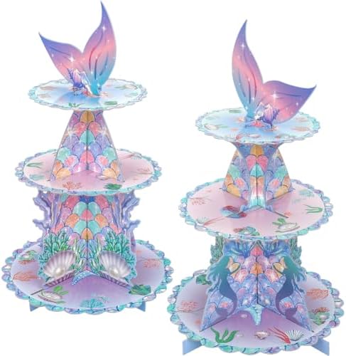 Amazon.com: Mermaid Cake Stand 3 Tier Mermaid Party Supplies Mermaid ...