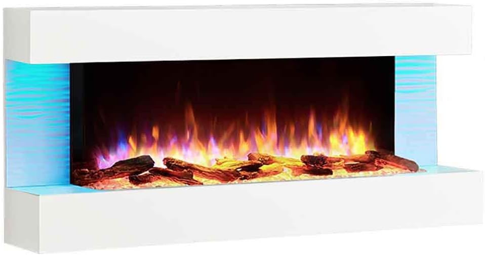 2025 TruFlame 89.2cm Wide LED Wall Mounted Arched White Glass Electric ...