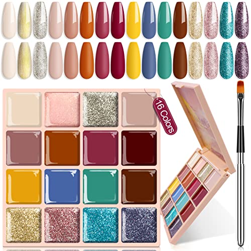 Saviland 16 Colors Cream Gel Nail Polish Set - Square Manicure Palette ...