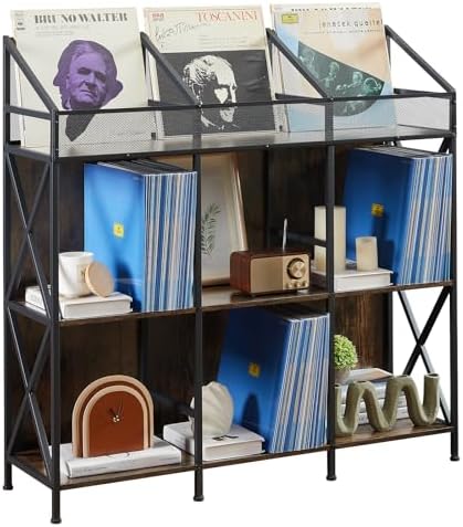 Amazon.com: EYOCAL Vinyl Record Storage Holder Rack,250 LP Wooden ...