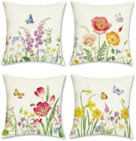 Amazon.com: Bonhause Spring Floral Birds Throw Pillow Covers 18 x 18 ...