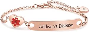 Amazon.com: LSxAB Rose Gold Addison's Disease Emergency Medical Alert ...