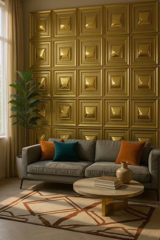 RoseCraft Shiny Golden Slat Acoustic Wall Panels – 3D Fluted MDF ...