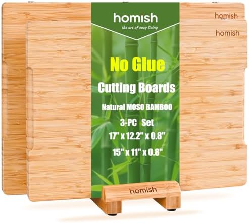 Non Glue, Non Toxic Bamboo Cutting Board Set with Holder – 2 Chopping ...