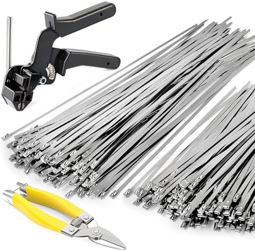 Amazon.com: Stainless Steel Cable Tie Gun Kit with 200 Metal Zip Ties ...