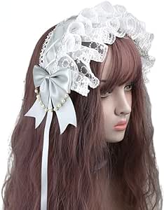 Amazon.com: Ruffled Lace Headpiece Headband Crisscross Ribbon Pearls ...