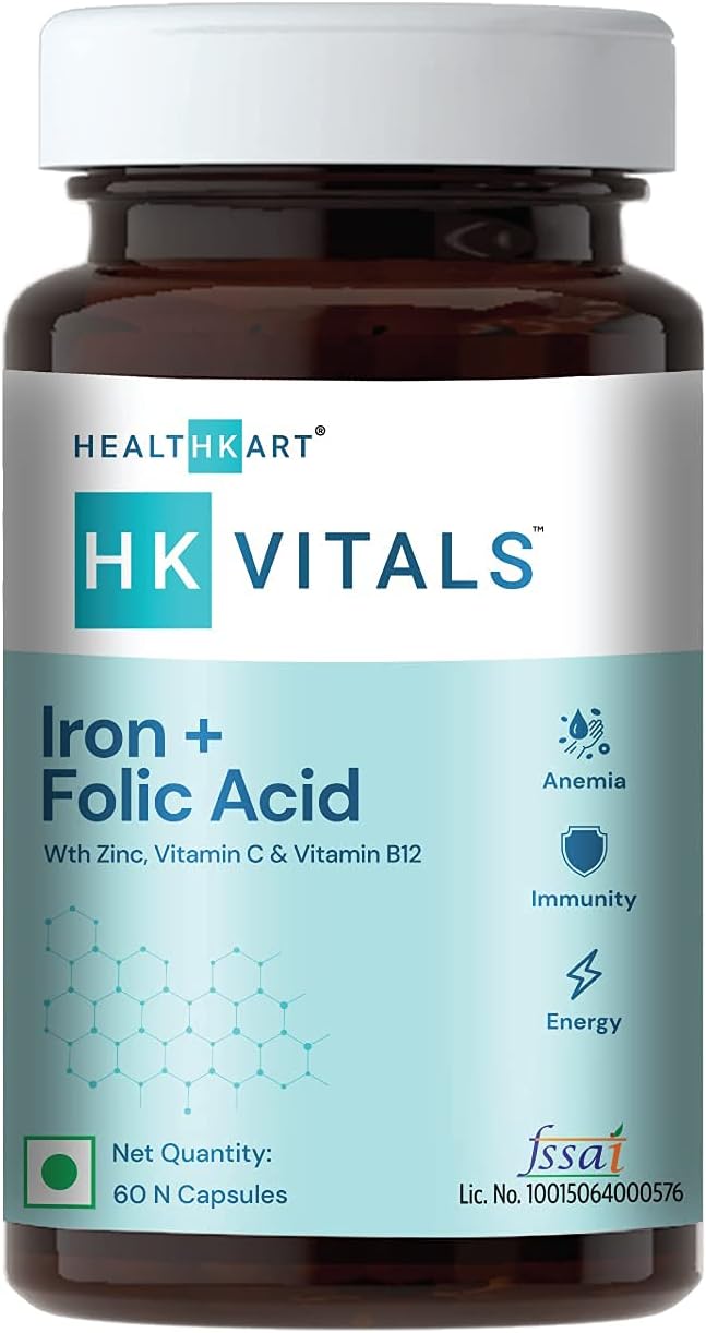 Amazon.com: Health k Iron + Folic Acid Supplement, with Zinc, Vitamin C & Vitamin B12, Supports ...