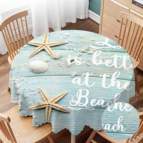 Amazon.com: Nautical Coastal Round Tablecloth 60 Inch - Beach Ocean ...