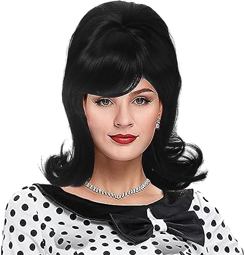 Amazon.com: IEBIYO 50s Flip Wig Black Beehive Wig 60s Black Wig with ...