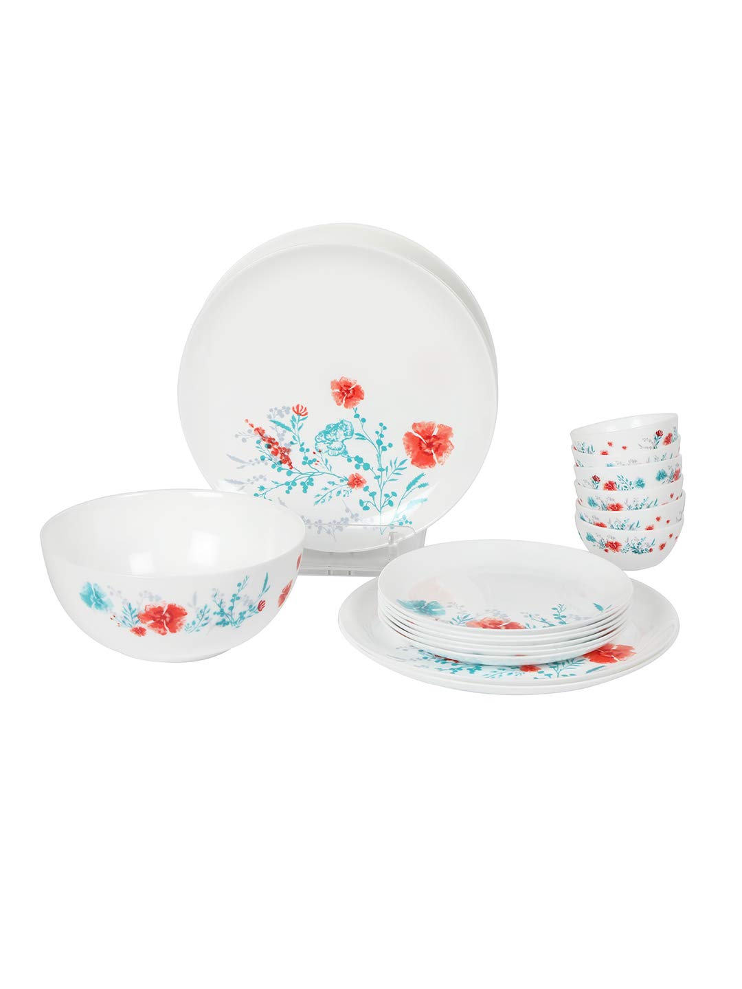 Buy Luminarc Sabline Turquoise Glass Dinnerware Set, 19 Piece, White ...