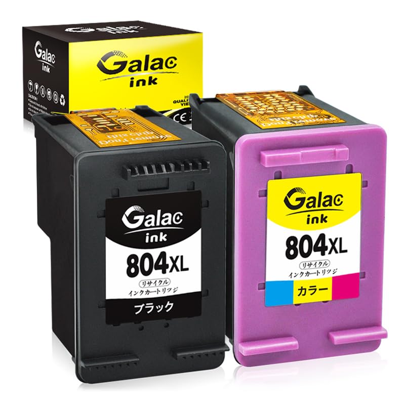 Amazon.co.jp: Galac ink HP用リサイクルインク 804 XL (ブラック 増量 + カラー 増量） 2個セット残量表示 ...
