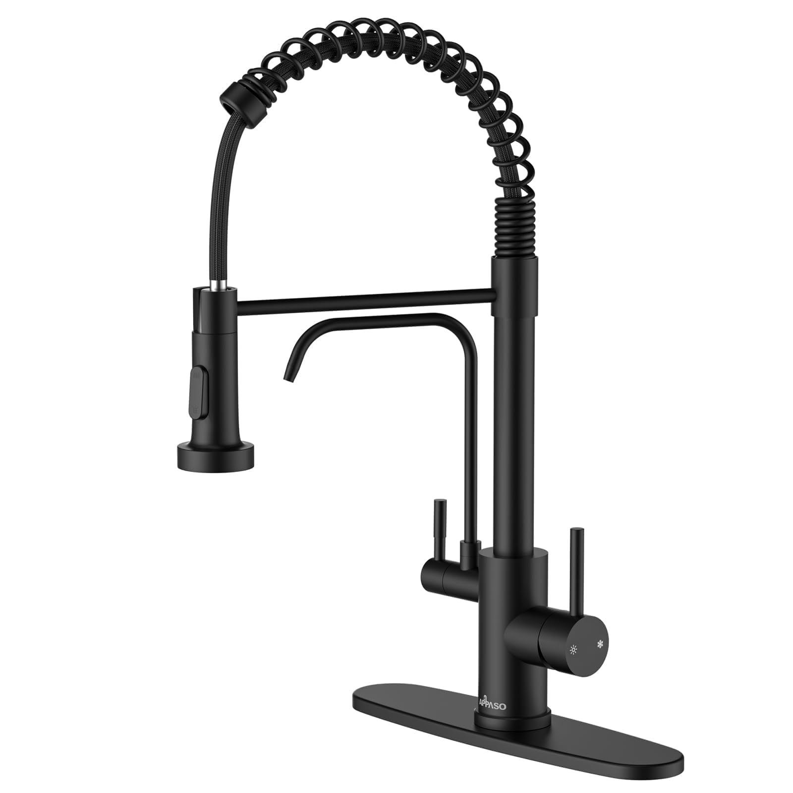 APPASO Black Kitchen Faucet with Drinking Water Faucet, 3 in 1 Pull ...
