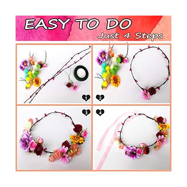 SUPPAS Flower Crowns Craft Kit 12 PCs FDIY Fairy Flower Headbands and ...