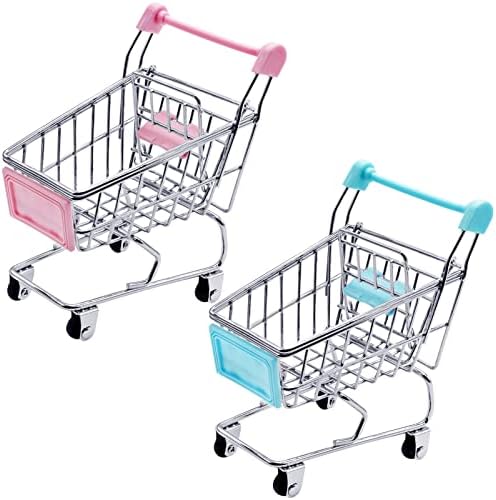 Mini Shopping Cart Trolley, 2 Pcs Storage Basket Kids Toy, Make Up ...