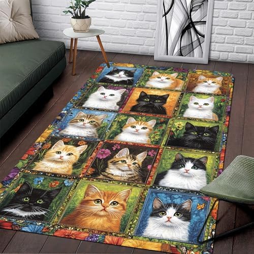 Amazon.com: Cat Rugs, Cats Print Carpet – Soft Washable Non-Slip Area ...