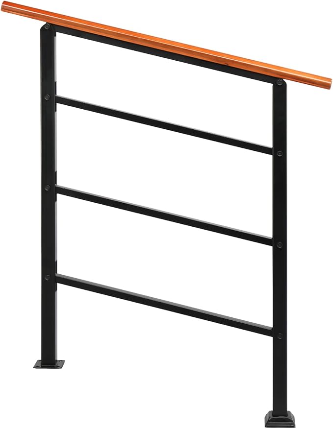 Outvita Hand Rails for Outdoor Steps, 3 Step Black Wrought Iron Stair ...