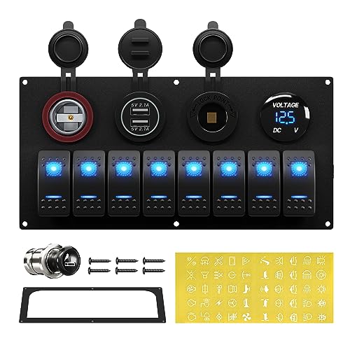 RVBOATPAT Marine Boat Switch Panel Waterproof 8 Gang 12V Rocker Switch ...
