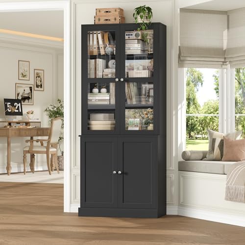 Amazon.com: FACBOTALL 73.2" Tall Bookcase with Glass Doors, 6-Tier Book ...