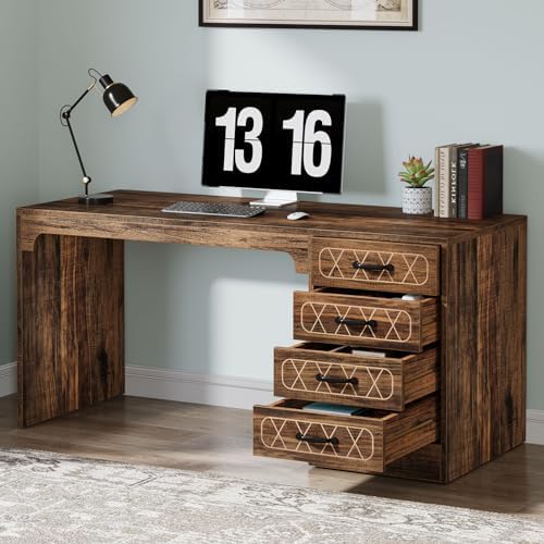 Amazon.com: Tribesigns Wood Computer Desk with 4 Drawers, 59" Home ...