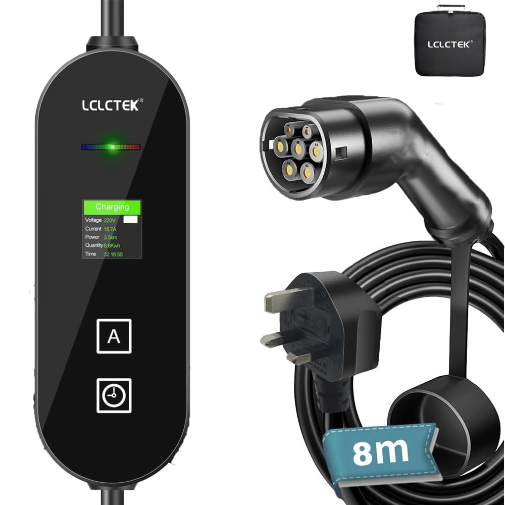 LCLCTEK EV Charger Cable Type 2 to 3 Pin Plug, Portable UK 3 Pin EV ...