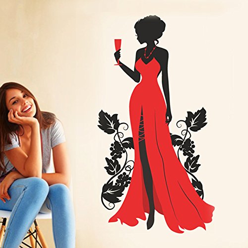 Buy Decals Design 'Lady in Red with Wine' Wall Sticker (PVC Vinyl, 50 ...